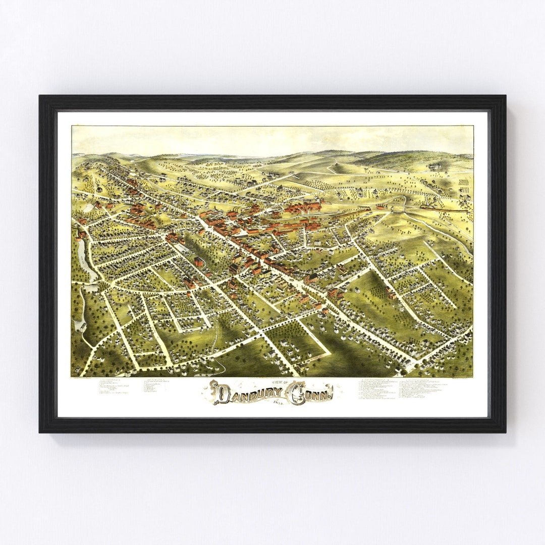 Danbury Map 1875 - Old Map of Danbury Connecticut Art Vintage Print ...