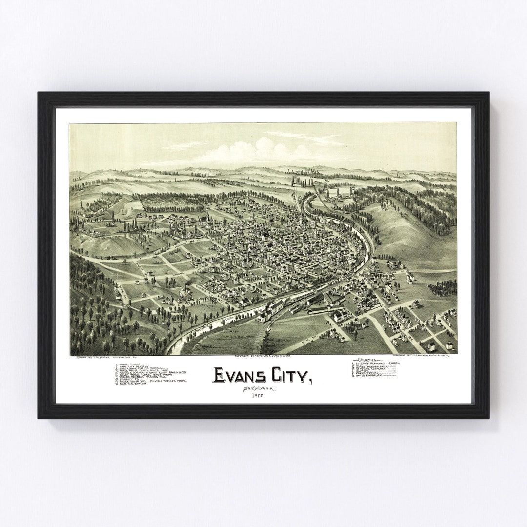 Evans City Map 1900, Vintage Evans City Map, Old Evans City ...