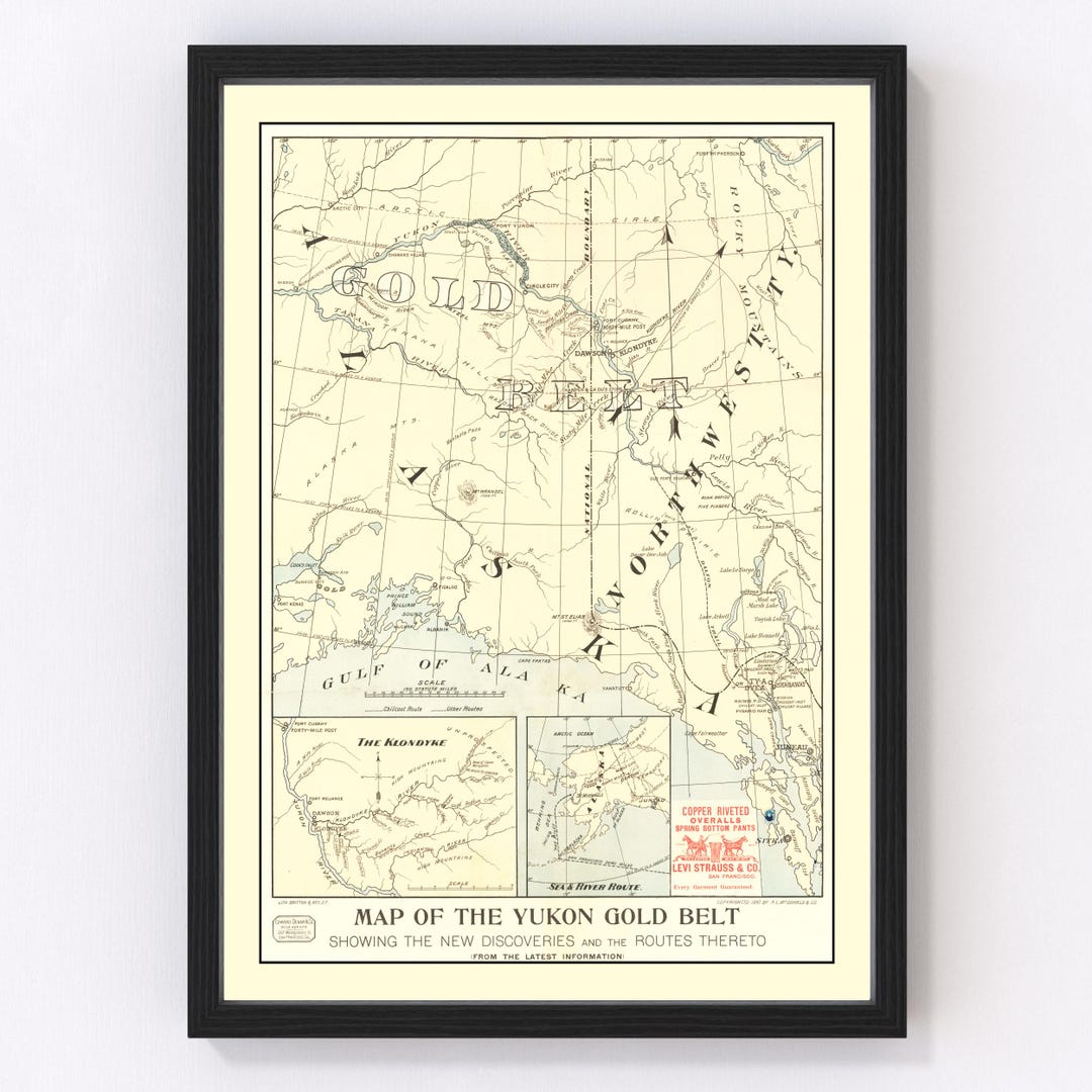 Yukon Gold Belt Map 1897, Vintage Yukon Gold Belt Map, Old Yukon Gold ...