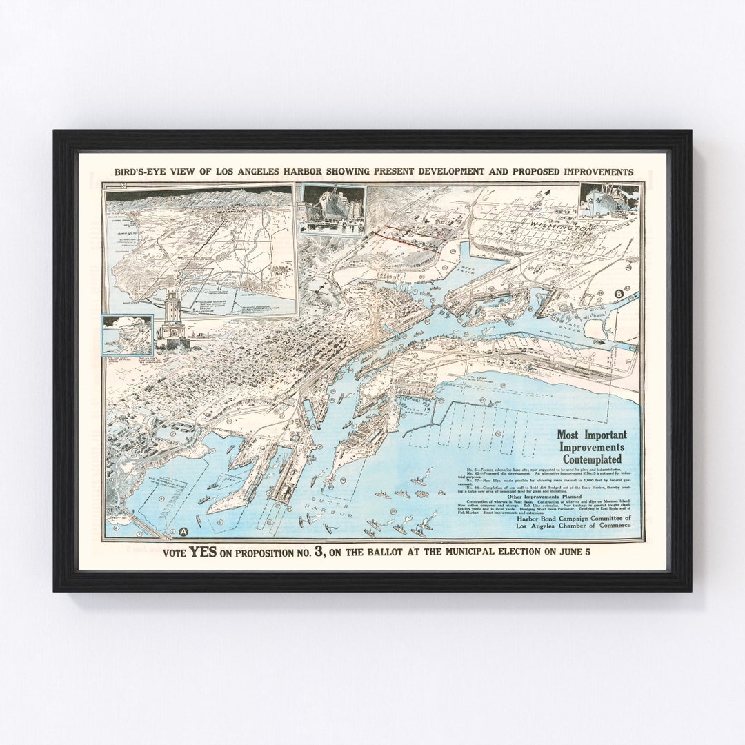 Los Angeles Harbor Map 1923 Old Map of Los Angeles Harbor California ...