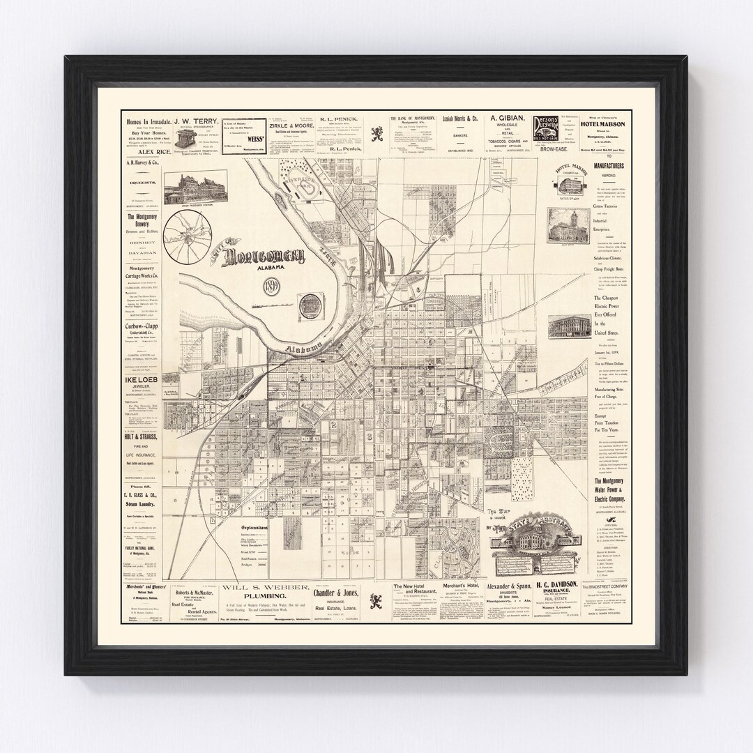 Montgomery Map 1899, Vintage Montgomery Map, Old Montgomery Alabama Art ...