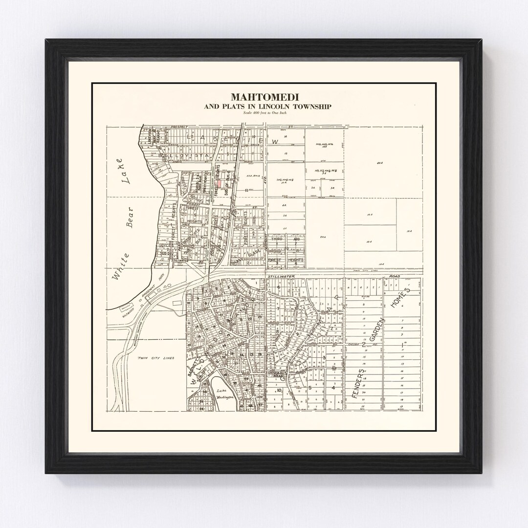Mahtomedi Map 1938, Vintage Mahtomedi Map, Old Mahtomedi Minnesota Art ...