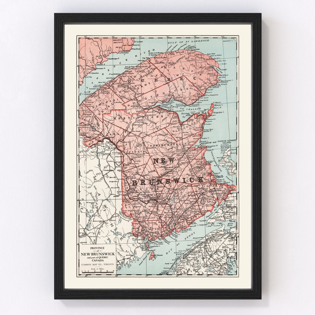 New Brunswick Canada Map 1925, Vintage New Brunswick Canada Map, Old ...