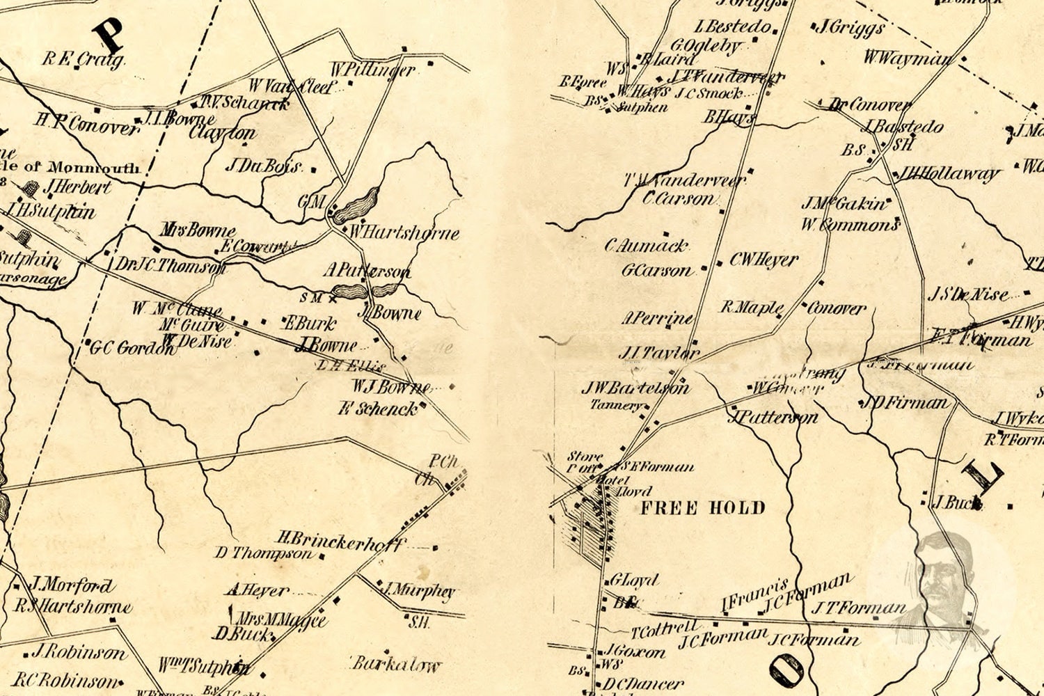 Vintage Monmouth County Map 1851 Old Map of Monmouth County | Etsy