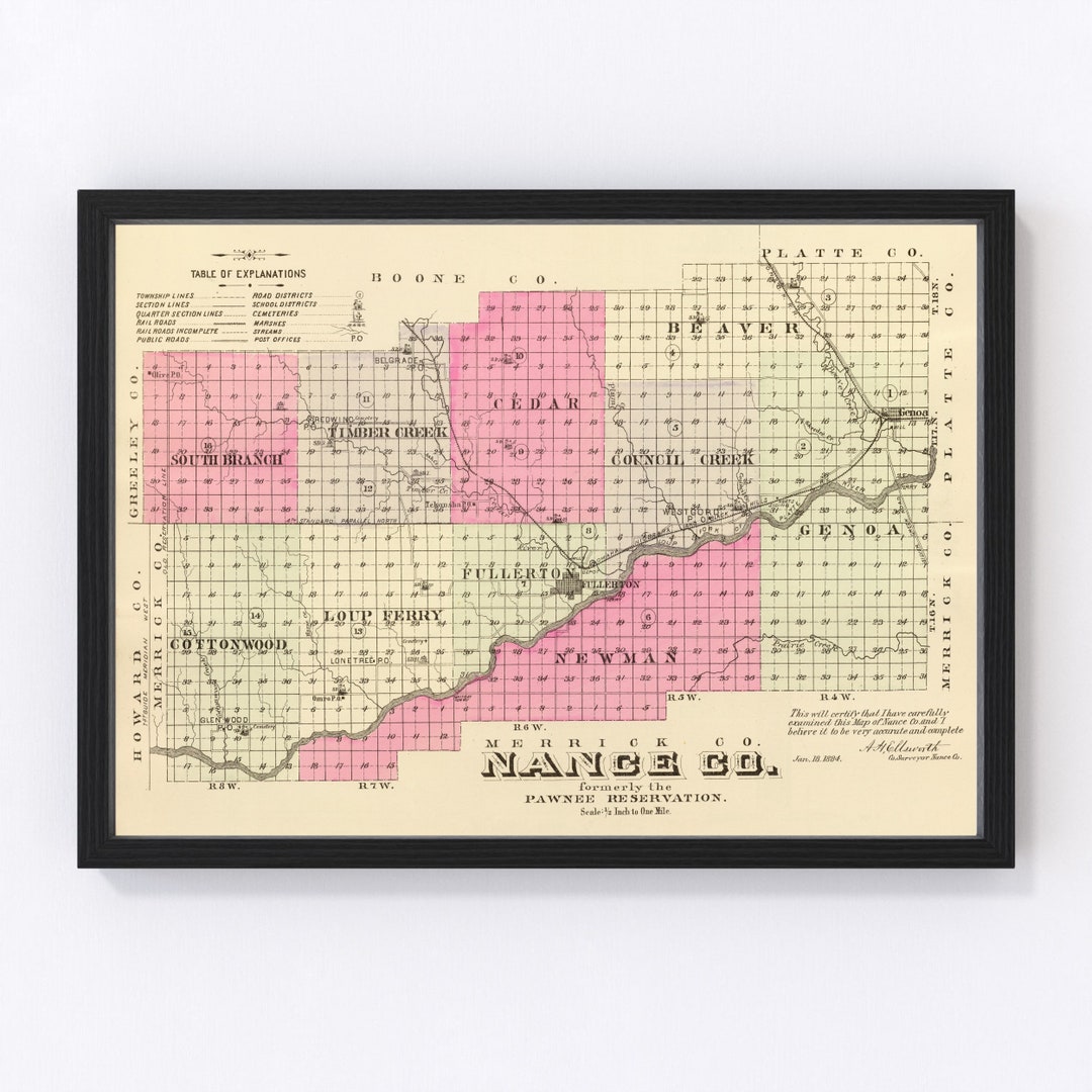 Nance County Map 1885, Vintage Nance County Map, Old Nance County ...