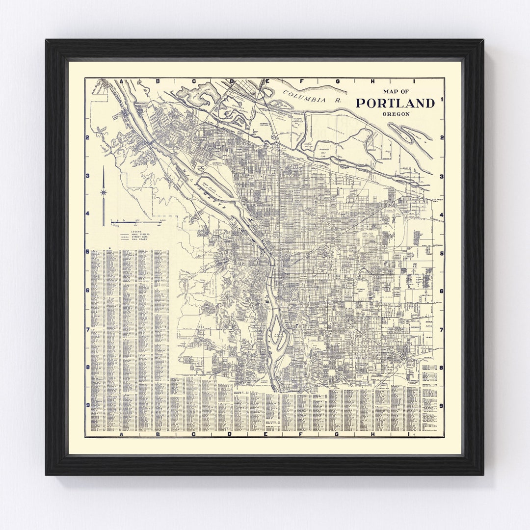 Portland Map 1920 - Old Map of Portland Oregon Art Vintage Print Framed ...