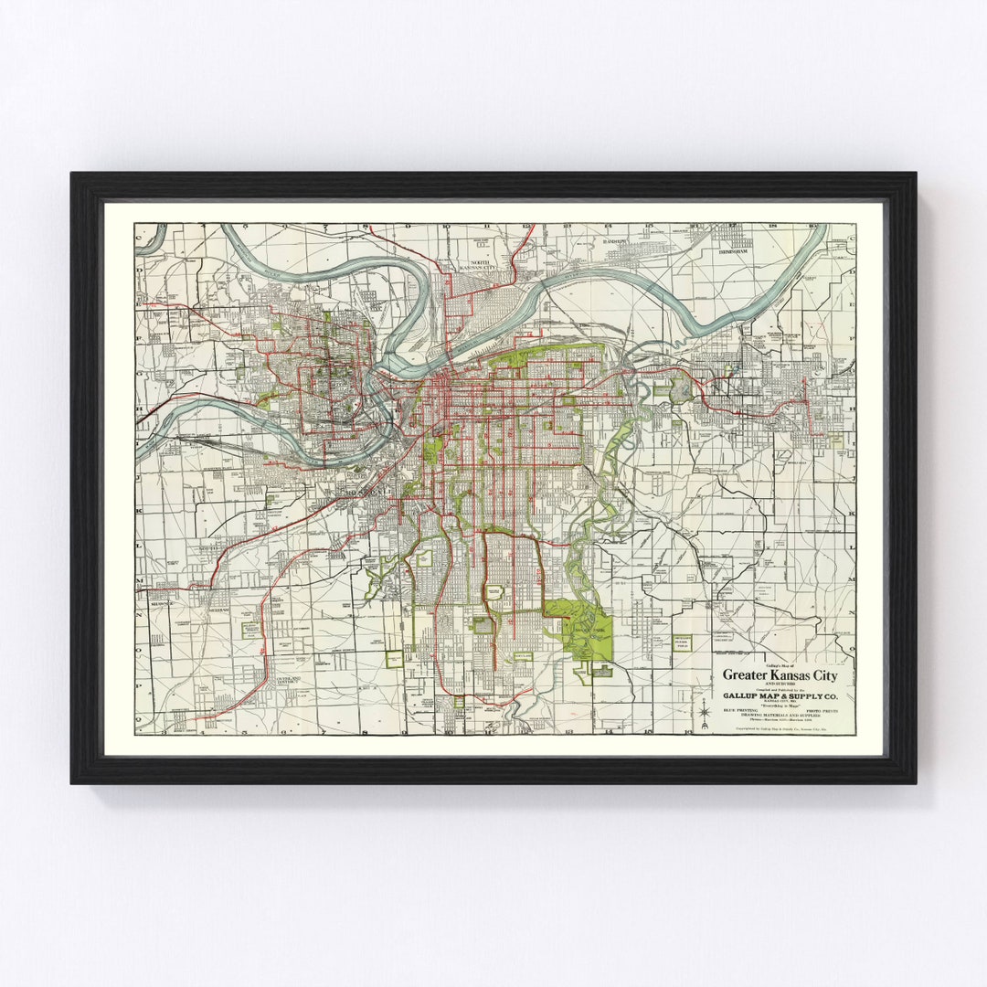 Kansas City Map 1920 - Old Map of Kansas City Kansas Art Vintage Print ...