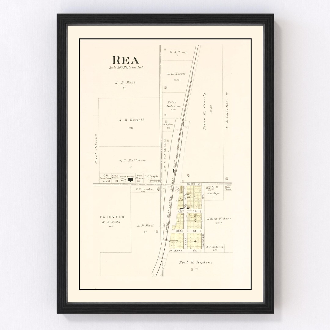 Rea Map 1909, Vintage Rea Map, Old Rea Missouri Art, Wall Art Gift for ...