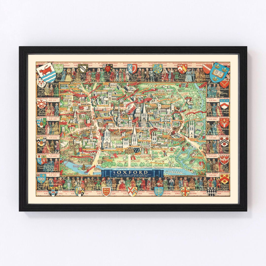 Oxford Map 1948, Vintage Oxford Map, Old Oxford Art, Wall Art Gift for ...