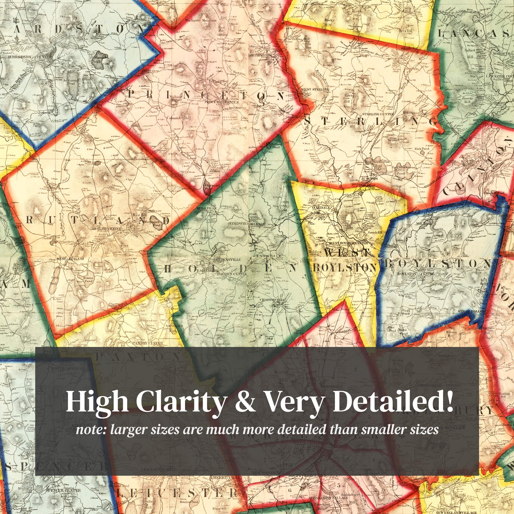 Worcester County Massachusetts Map 1857 Old Map of Worcester - Etsy