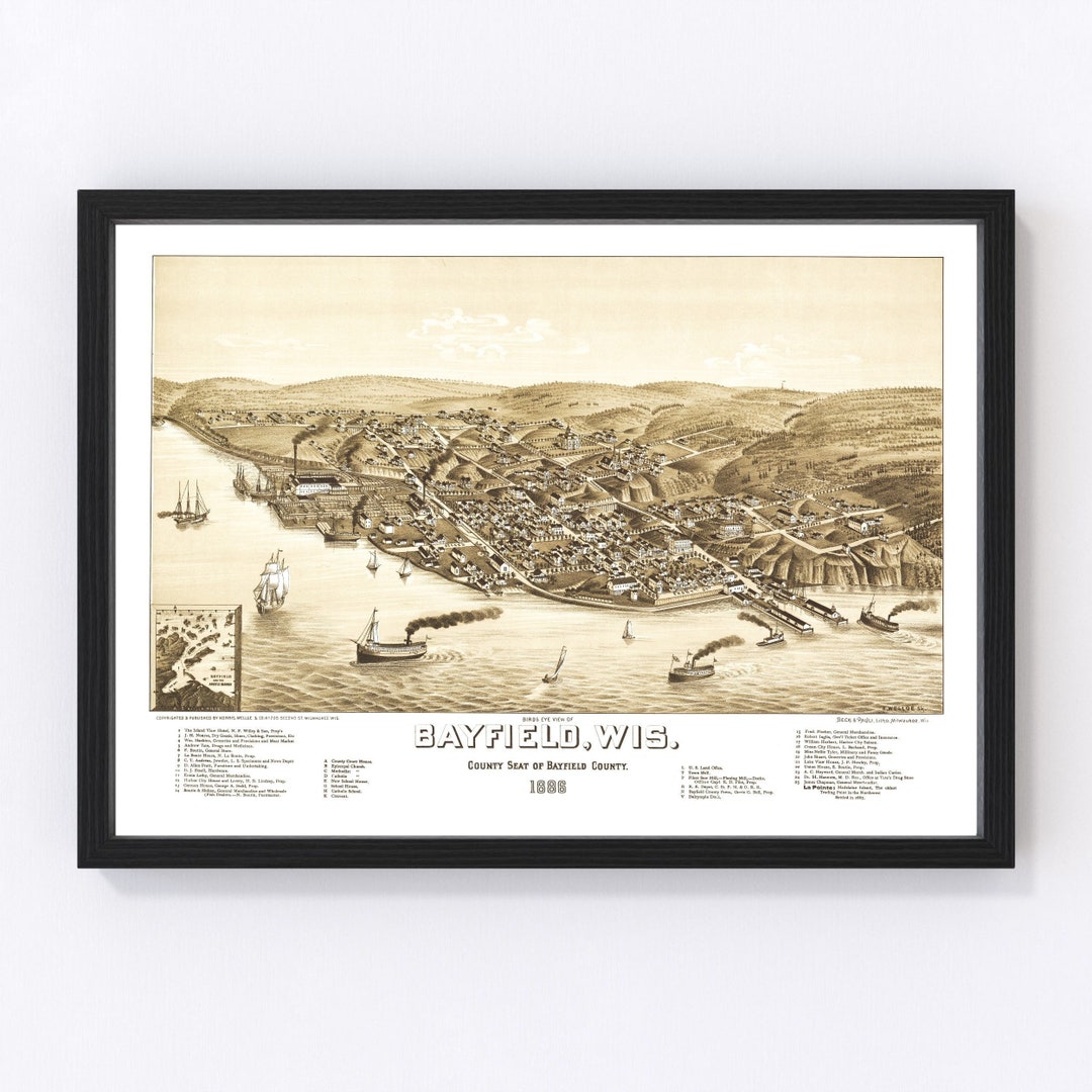 Bayfield Map 1886 - Old Map of Bayfield Wisconsin Art Vintage Print ...