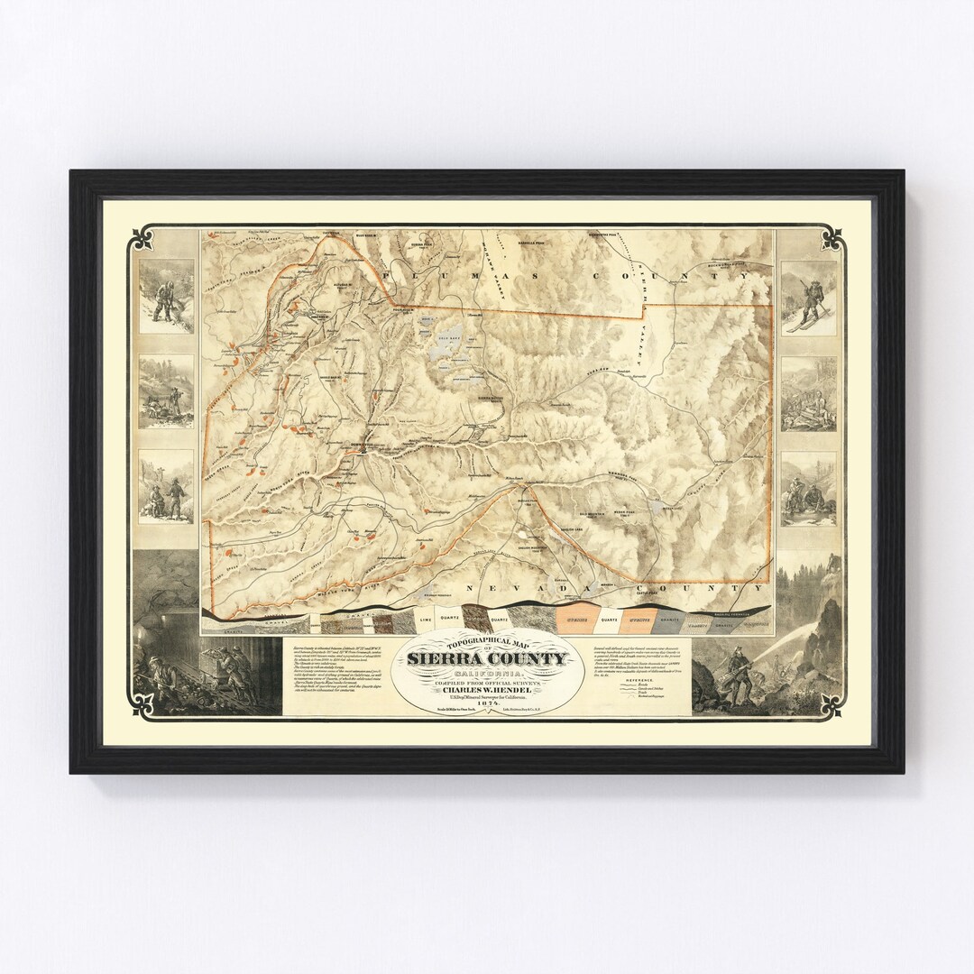 Sierra County Map 1874, Vintage Sierra County Map, Old Sierra County ...