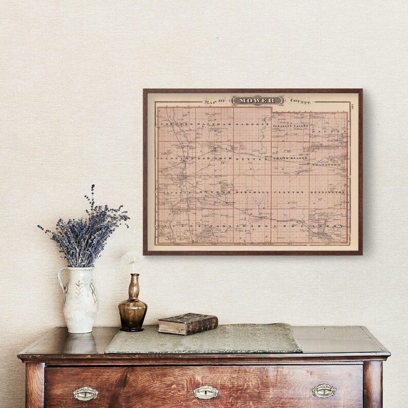 Mower County MN Map 1874 Old Map of Austin Minnesota Art - Etsy