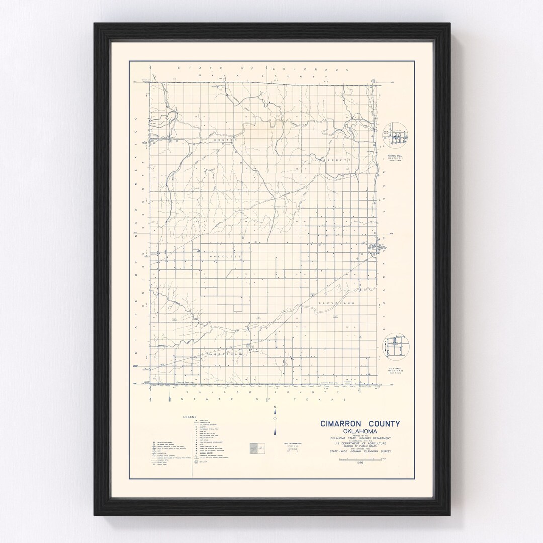 Cimarron County Map 1936, Vintage Cimarron County Map, Old Cimarron ...