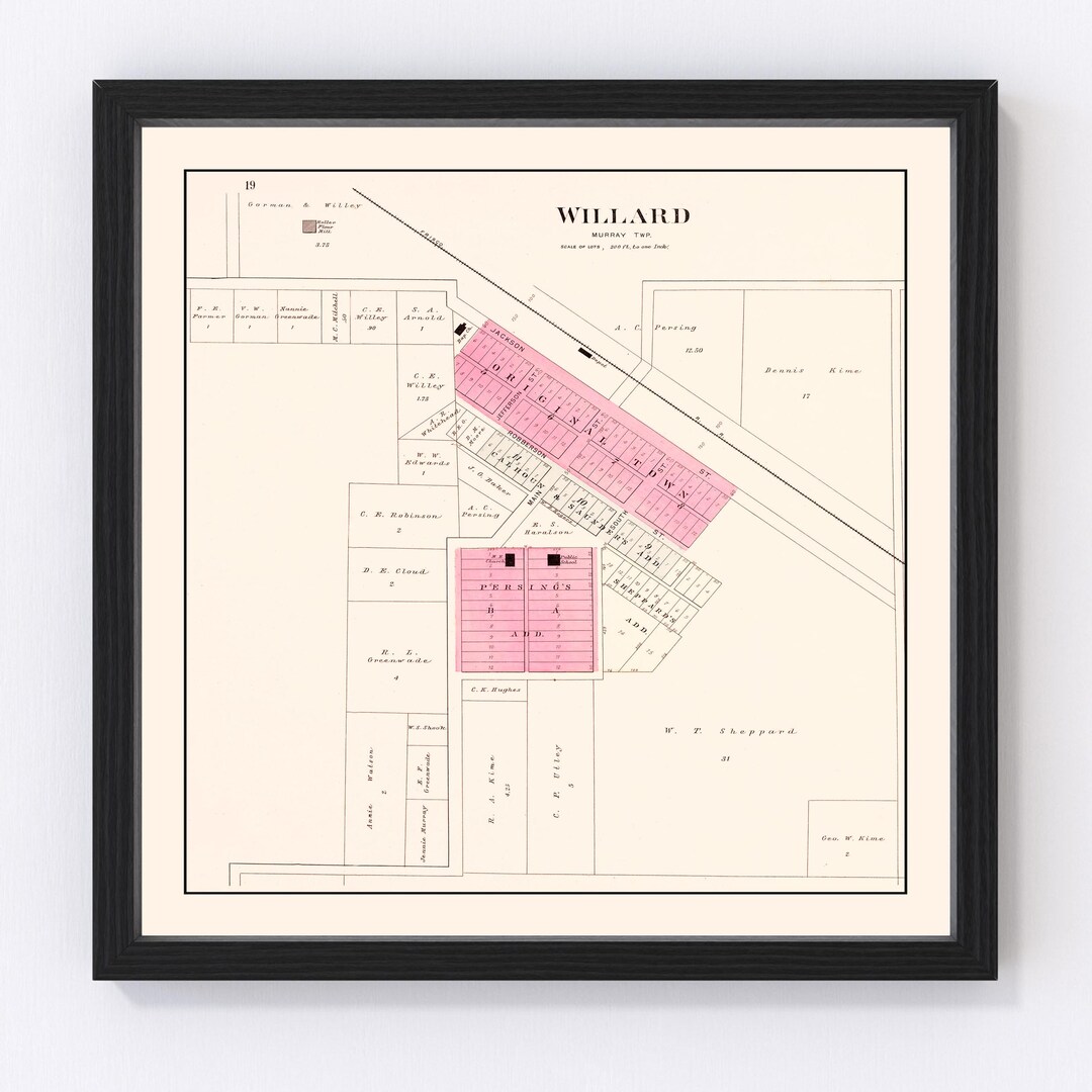 Willard Map 1904, Vintage Willard Map, Old Willard Missouri Art, Wall ...
