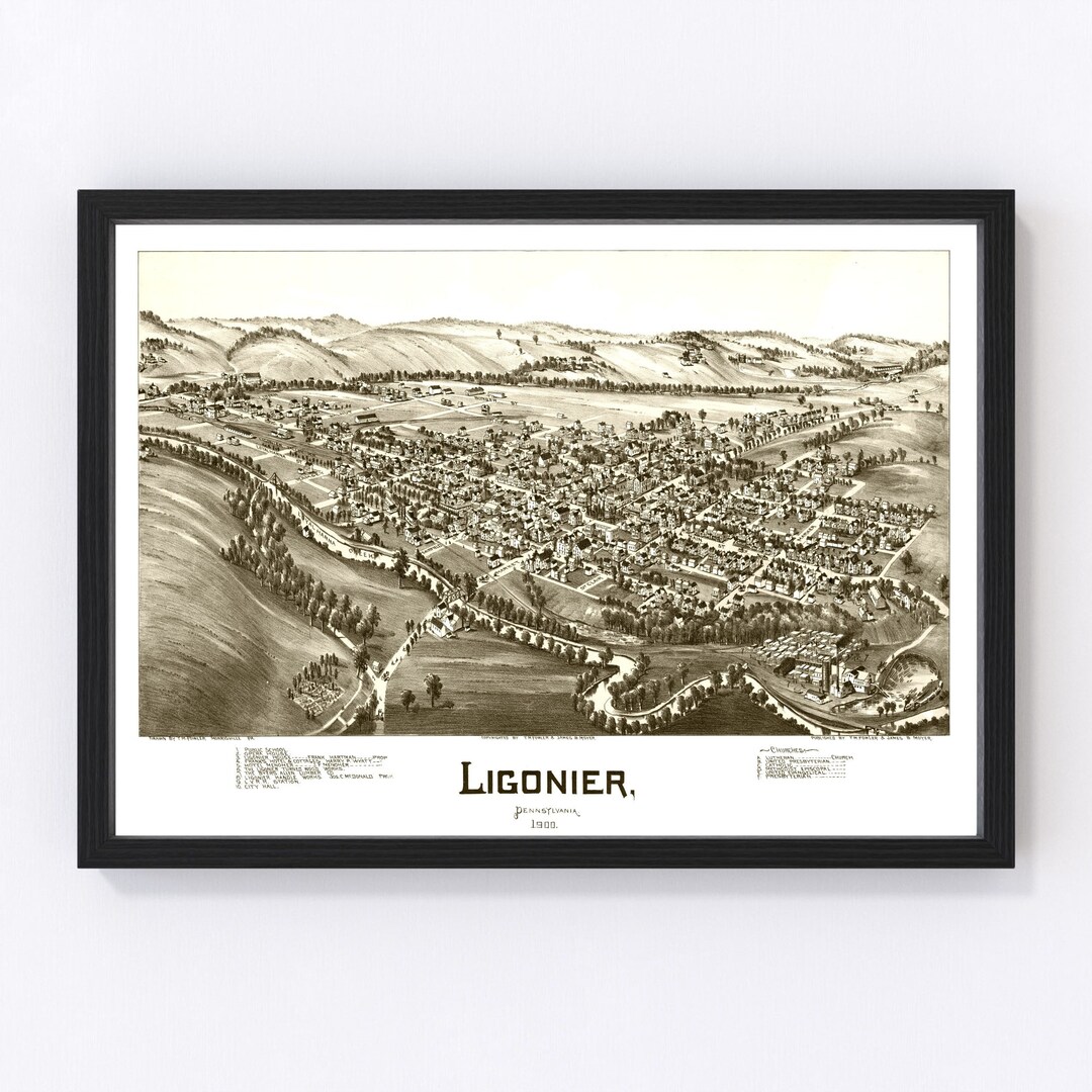 Ligonier Map 1900 - Old Map of Ligonier Pennsylvania Art Vintage Print ...