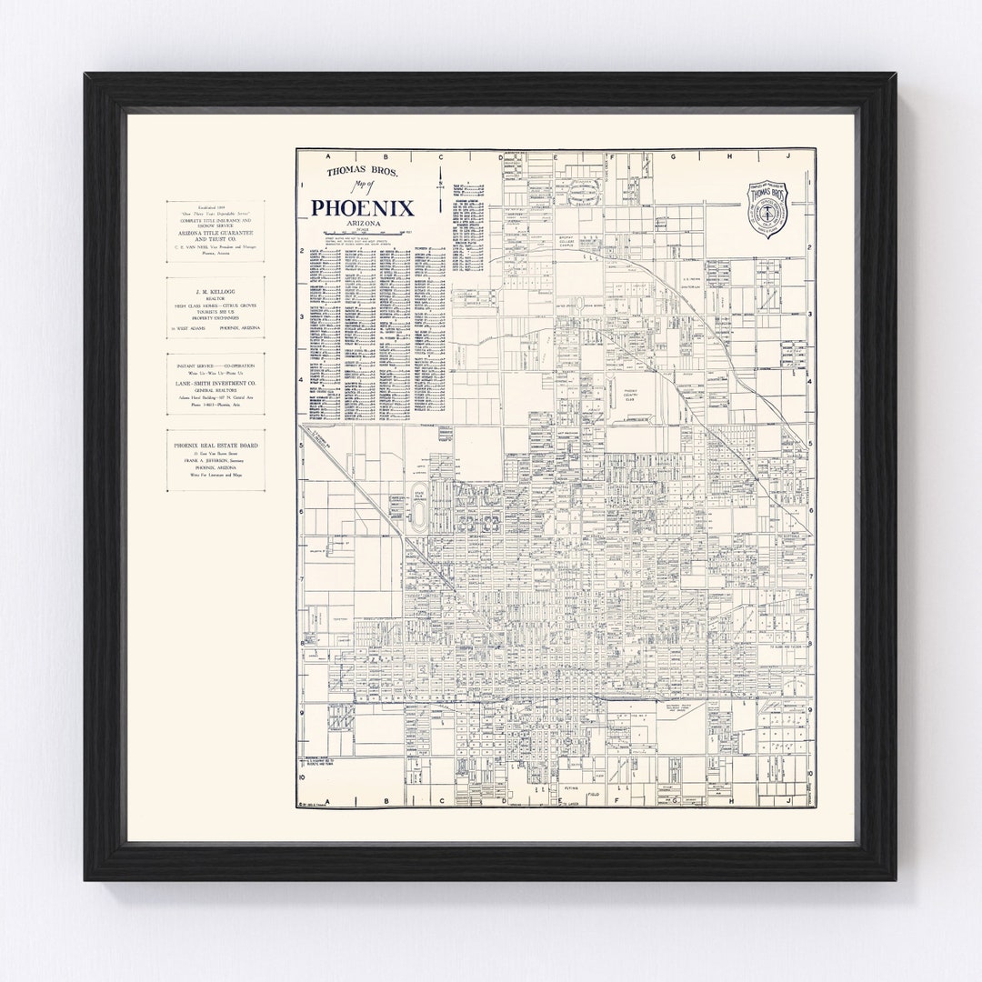 Phoenix Map 1920, Vintage Phoenix Map, Old Phoenix Arizona Art, Wall ...