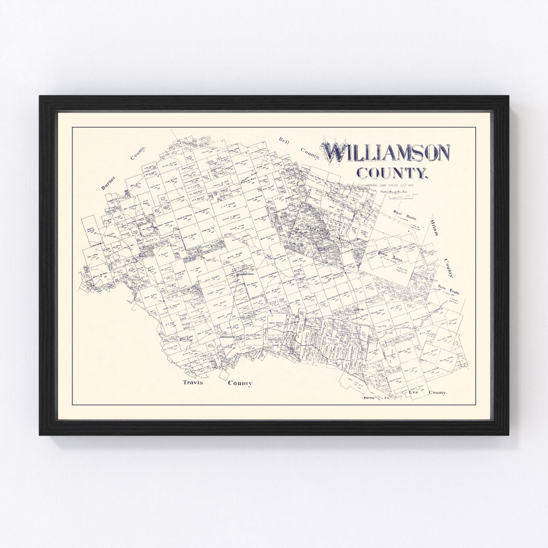 Williamson County Map 1888, Vintage Williamson County Map, Old ...