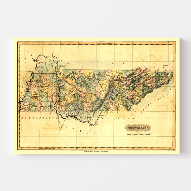 Tennessee Map 1826 - Old Map of Tennessee Art Vintage Print Framed Wall ...