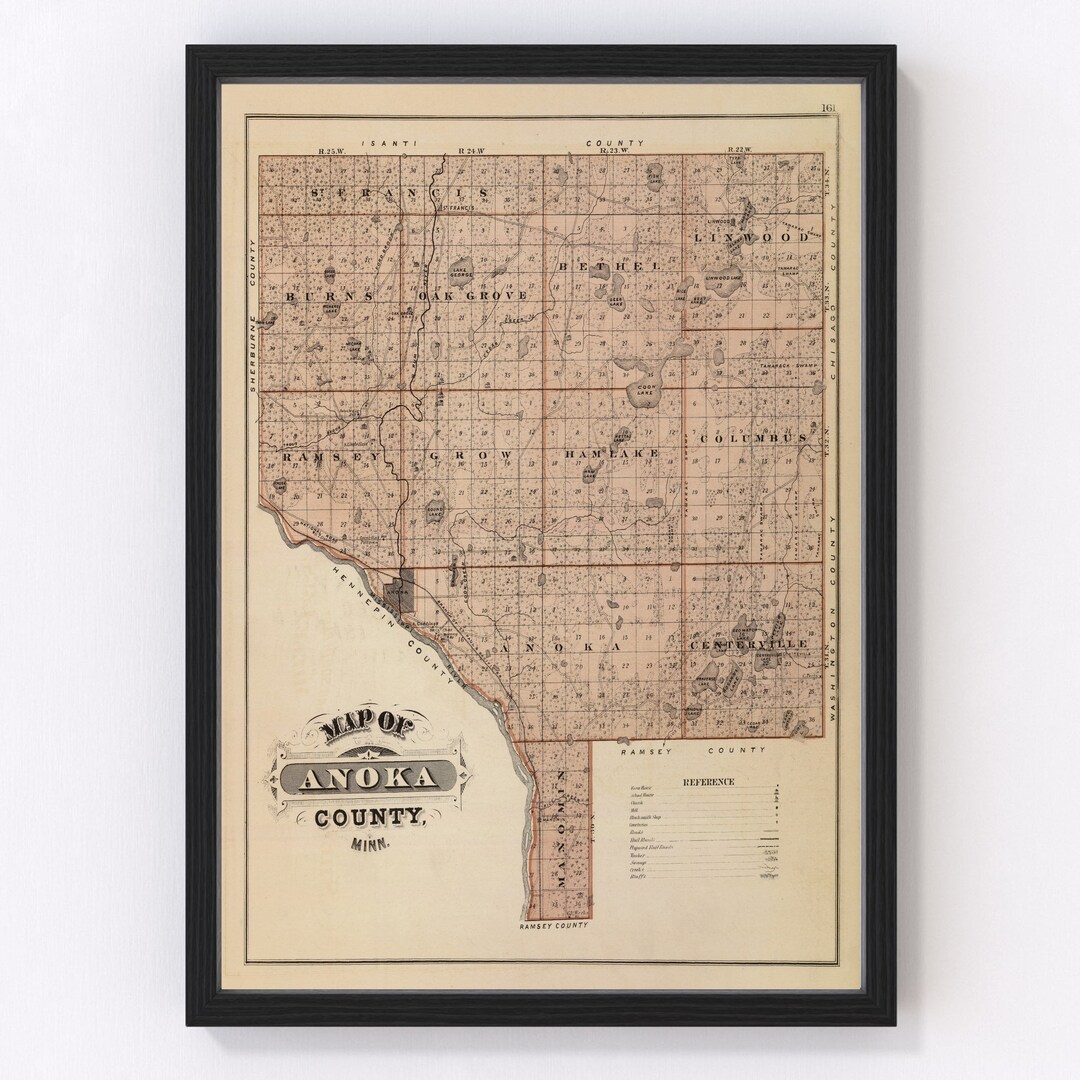 Anoka County Map 1874, Vintage Anoka County Map, Old Anoka County ...