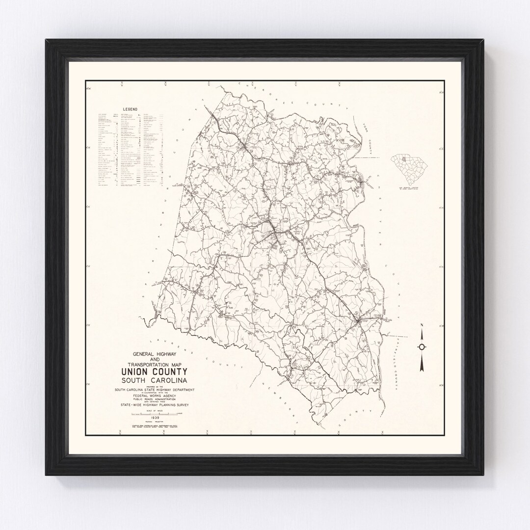Union County Map 1939, Vintage Union County Map, Old Union County South ...