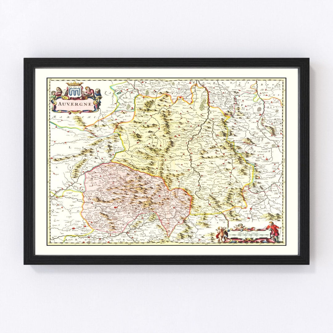 Auvergne Map 1665, Vintage Auvergne Map, Old Auvergne Art, Wall Art ...