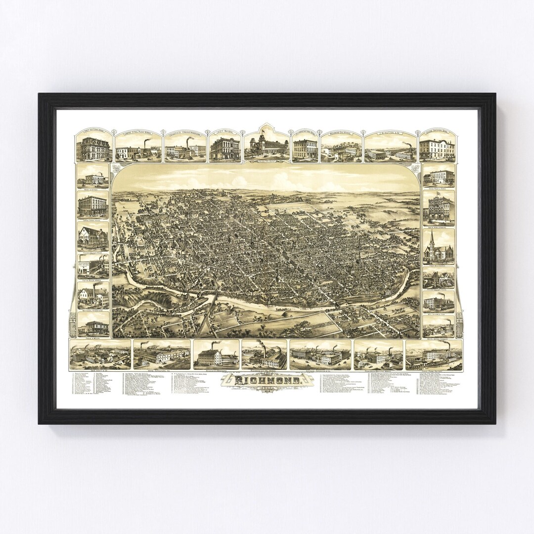 Richmond Map 1884 - Old Map of Richmond Indiana Art Vintage Print ...