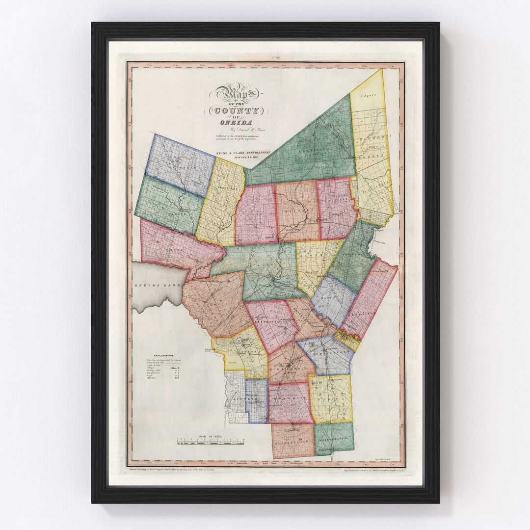 Oneida County Map 1840, Vintage Oneida County Map, Old Oneida County ...