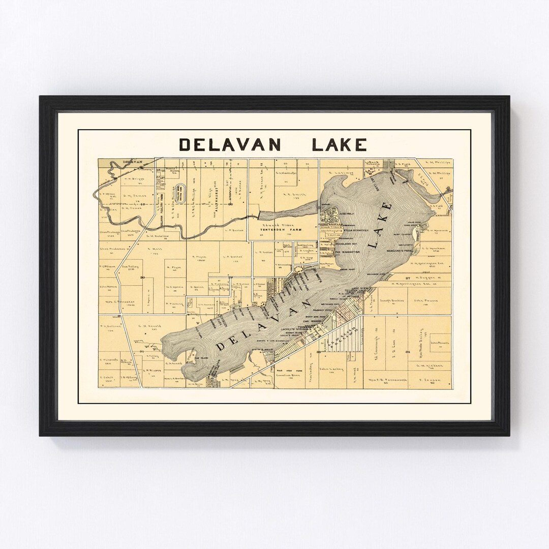 Delavan Lake Map 1907, Vintage Delavan Lake Map, Old Delavan Lake ...