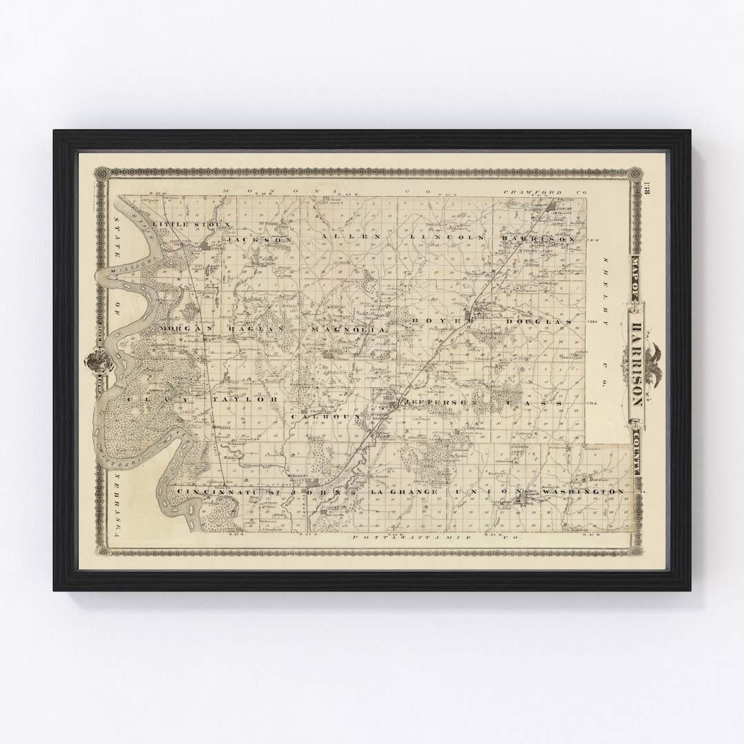 Harrison County IA Map 1875 Old Map of Logan Iowa Art Vintage Print ...