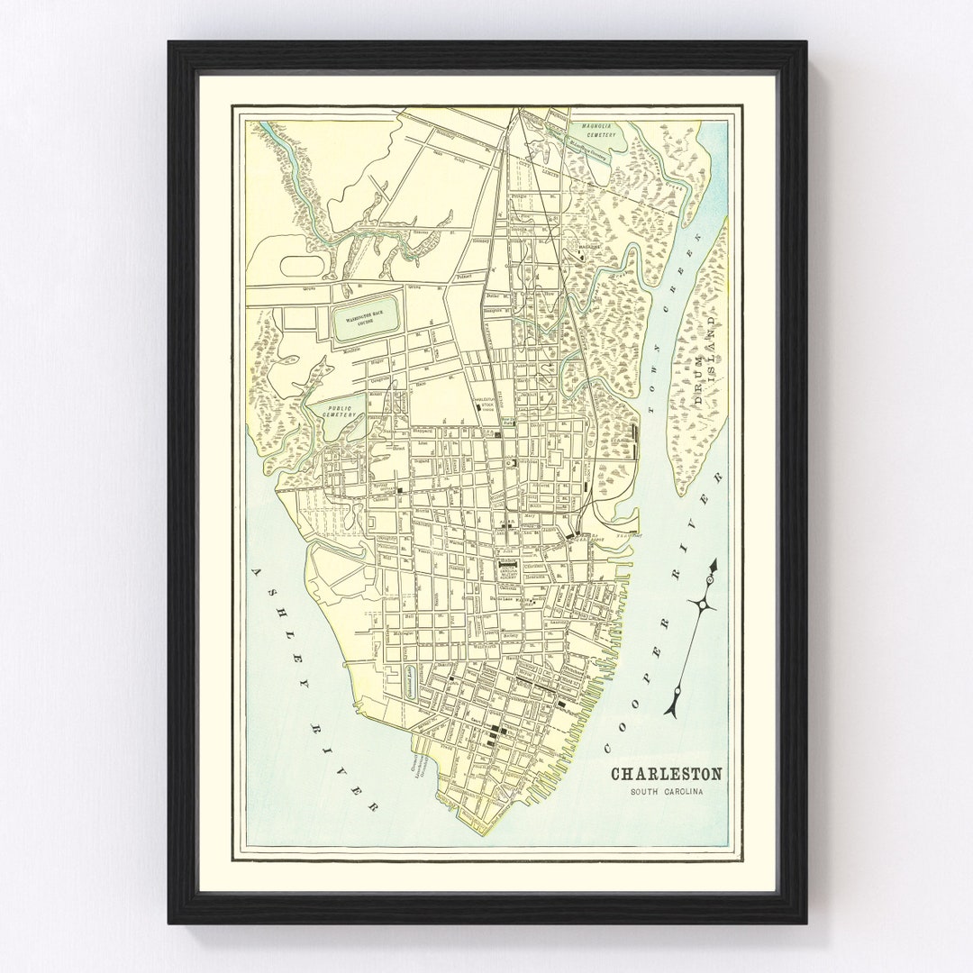 Charleston Map 1895 - Old Map of Charleston South Carolina Art Vintage ...