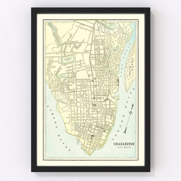 Framed Map of Charleston South Carolina - Etsy