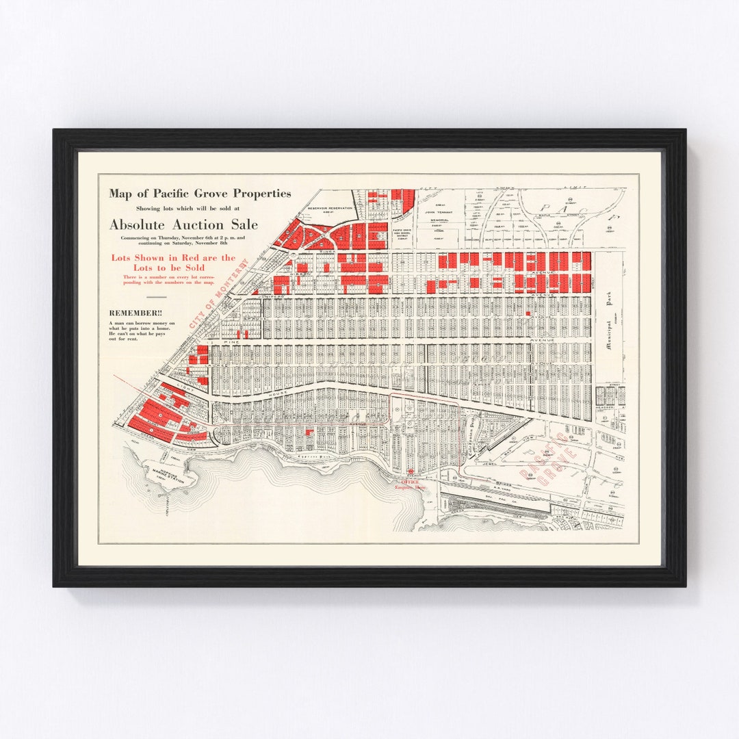 Pacific Grove Map 1919 Old Map of Pacific Grove California Art Vintage ...