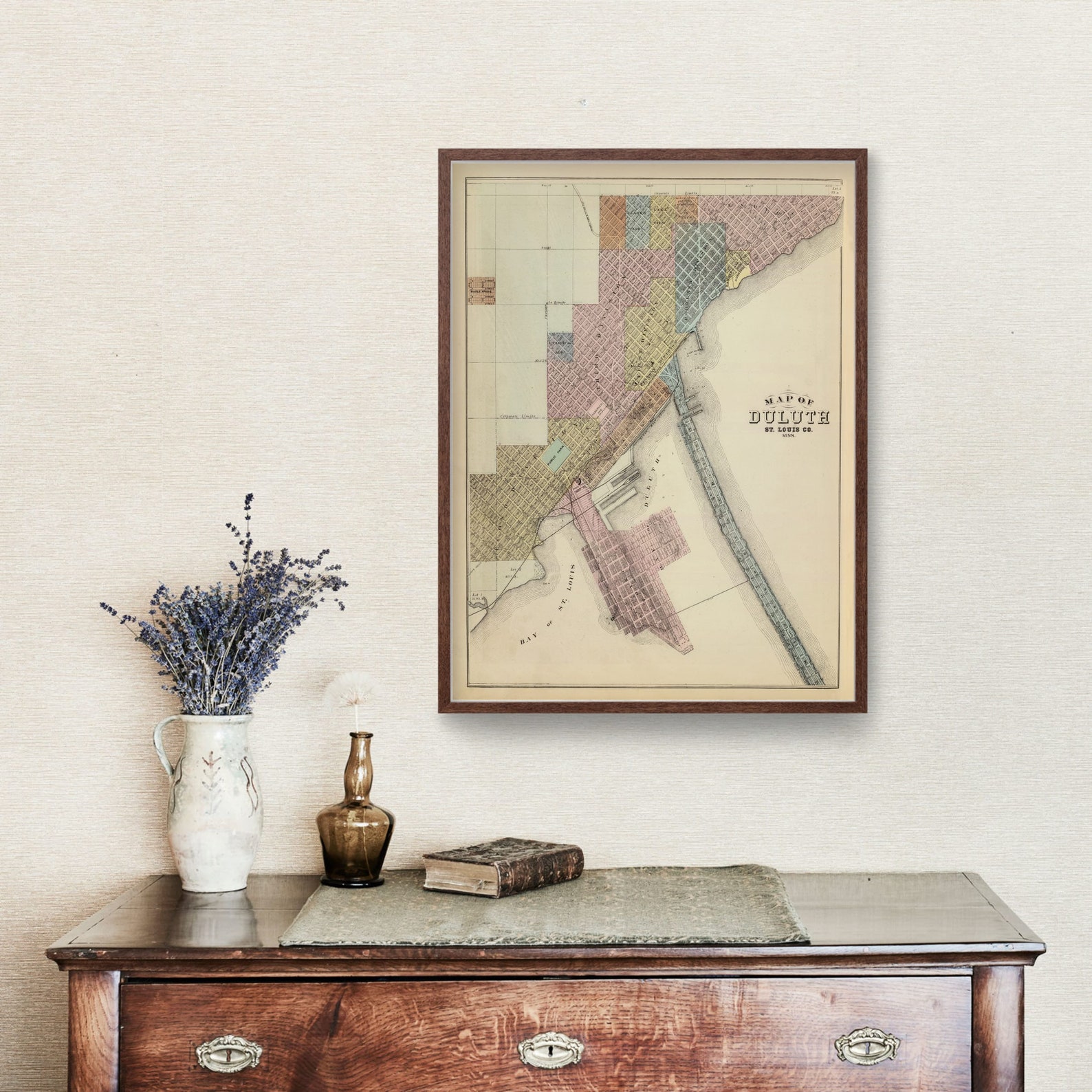 Duluth Map 1874, Vintage Duluth Map, Old Duluth Minnesota Art, Wall Art ...