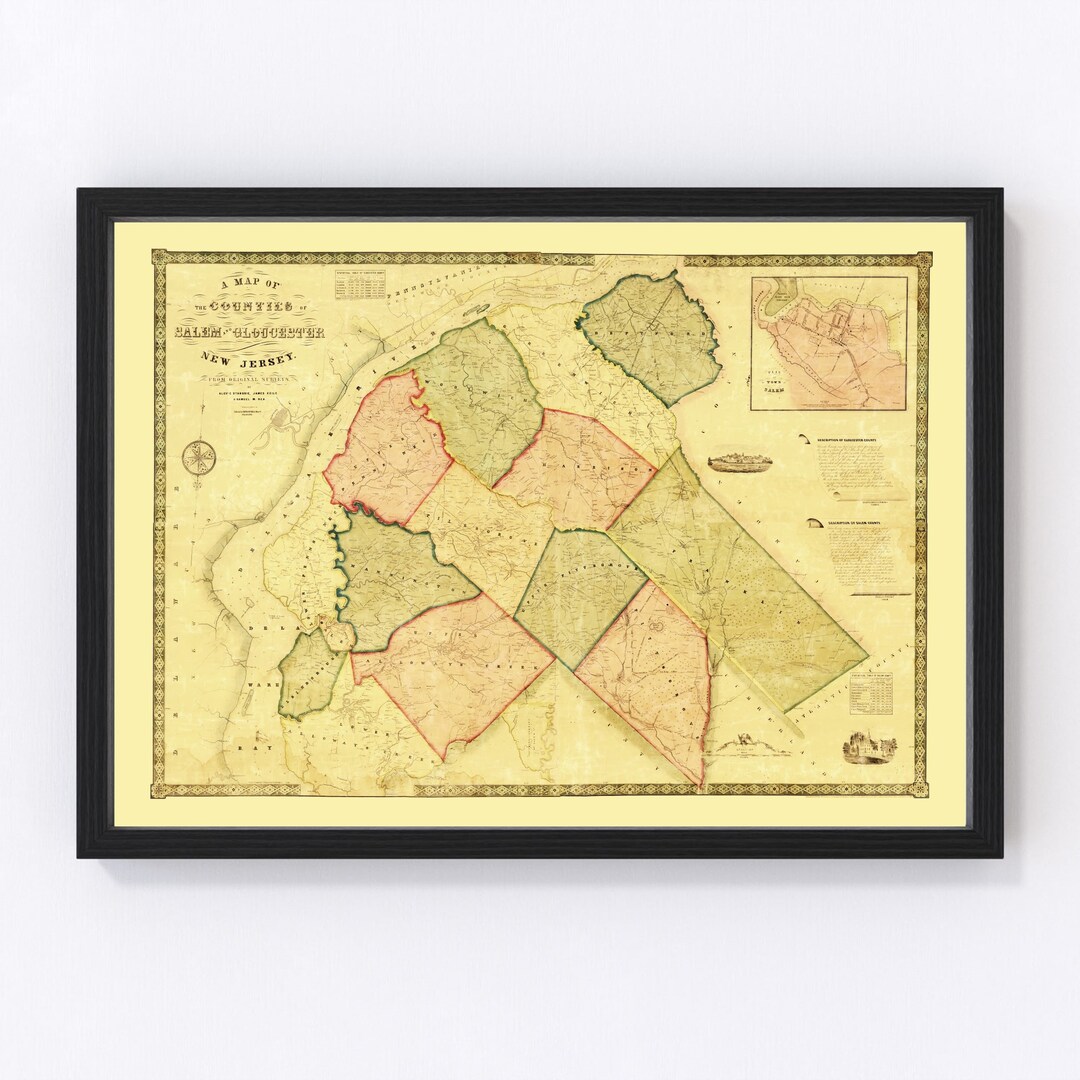 Salem County Map 1849, Vintage Salem County Map, Old Salem County New ...