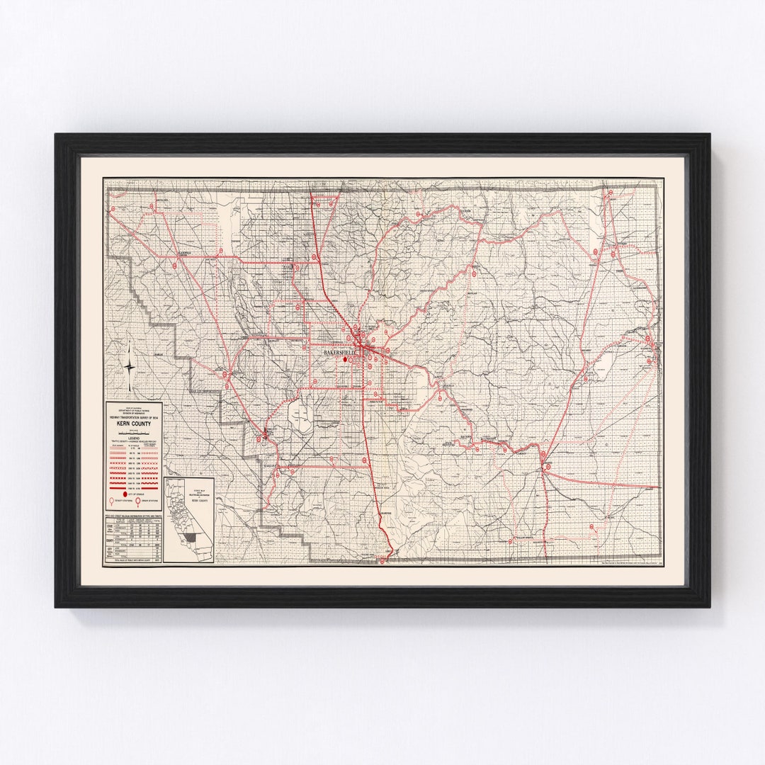 Kern County Map 1935, Vintage Kern County Map, Old Kern County ...