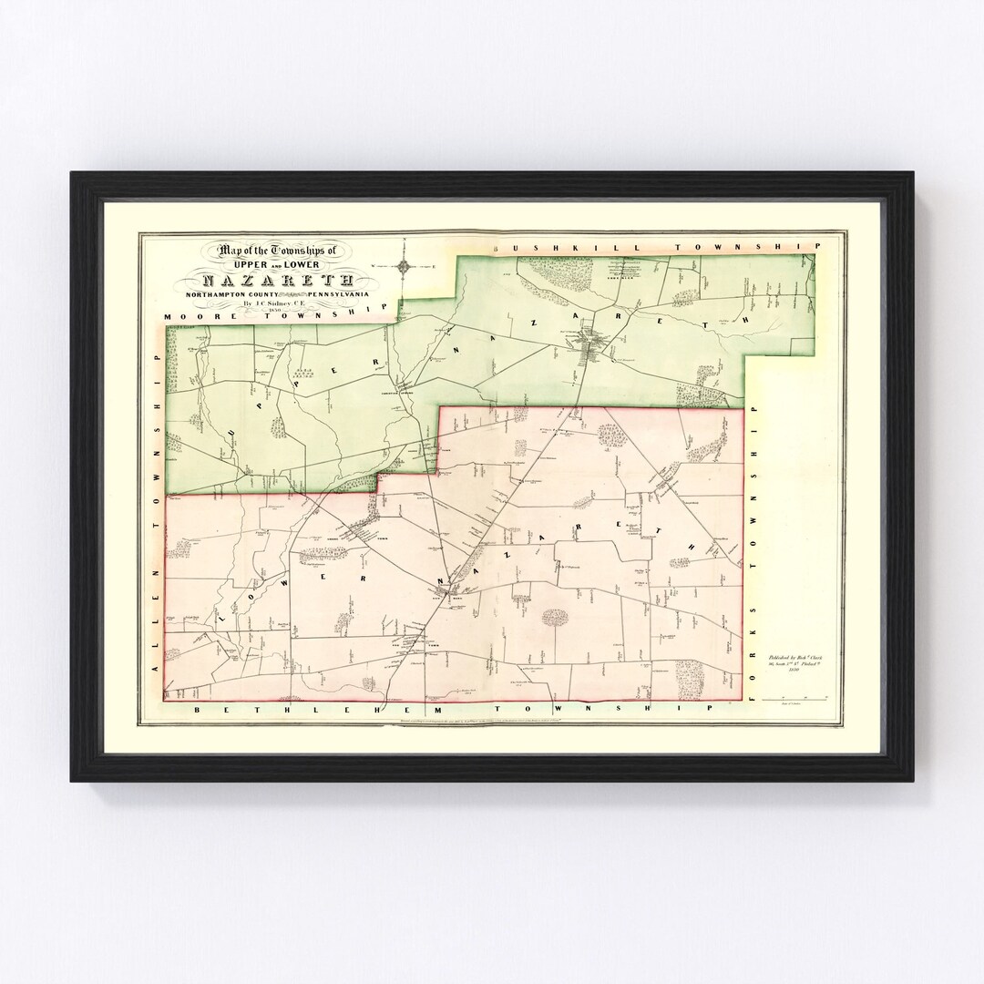Northampton County Map 1850, Vintage Northampton County Map, Old ...