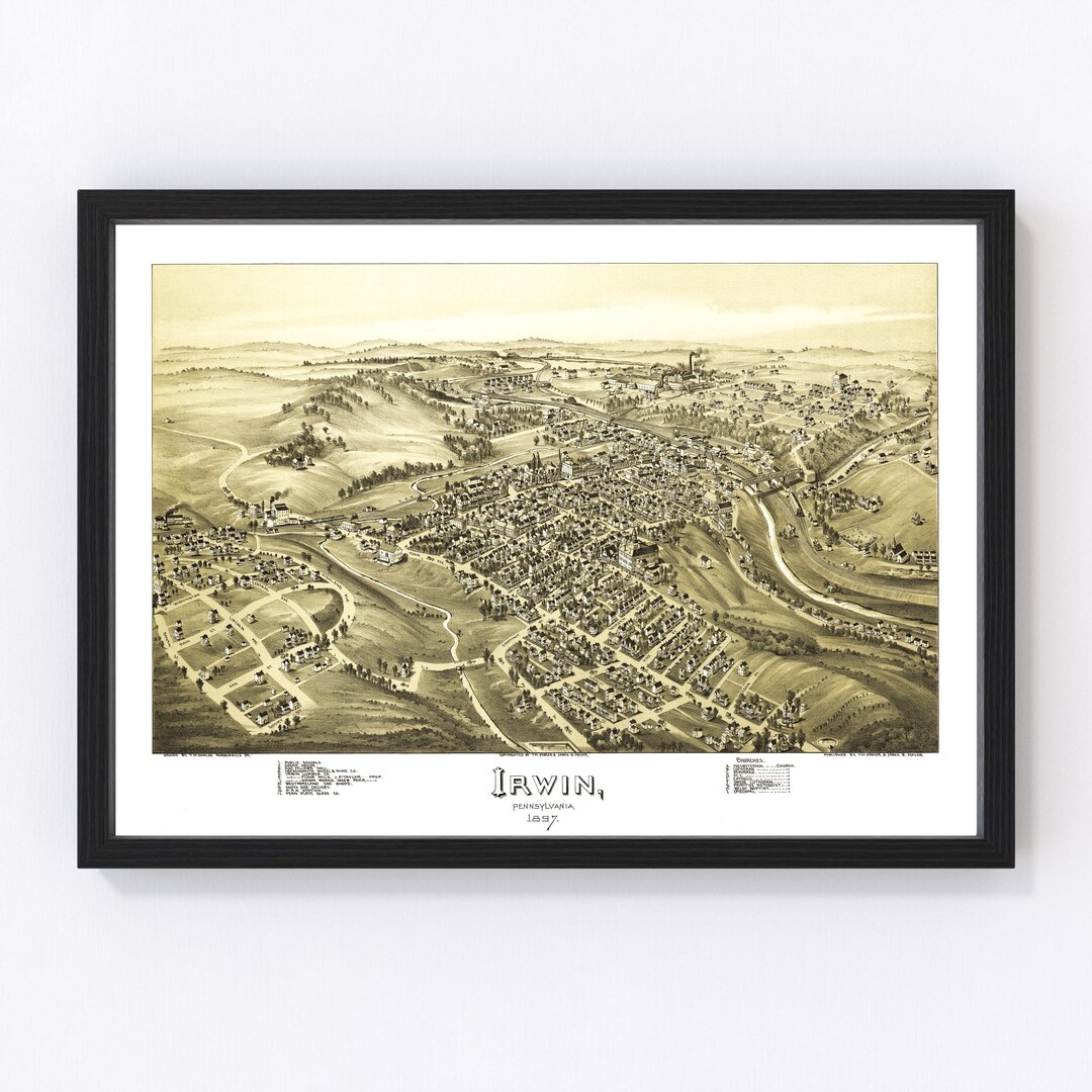 Irwin Map 1897, Vintage Irwin Map, Old Irwin Pennsylvania Art, Wall Art ...