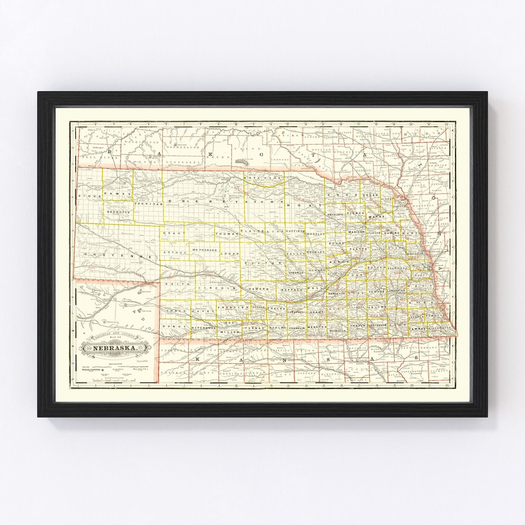 Nebraska Railroad Map 1888 Old Railroad Map of Nebraska Art Vintage ...