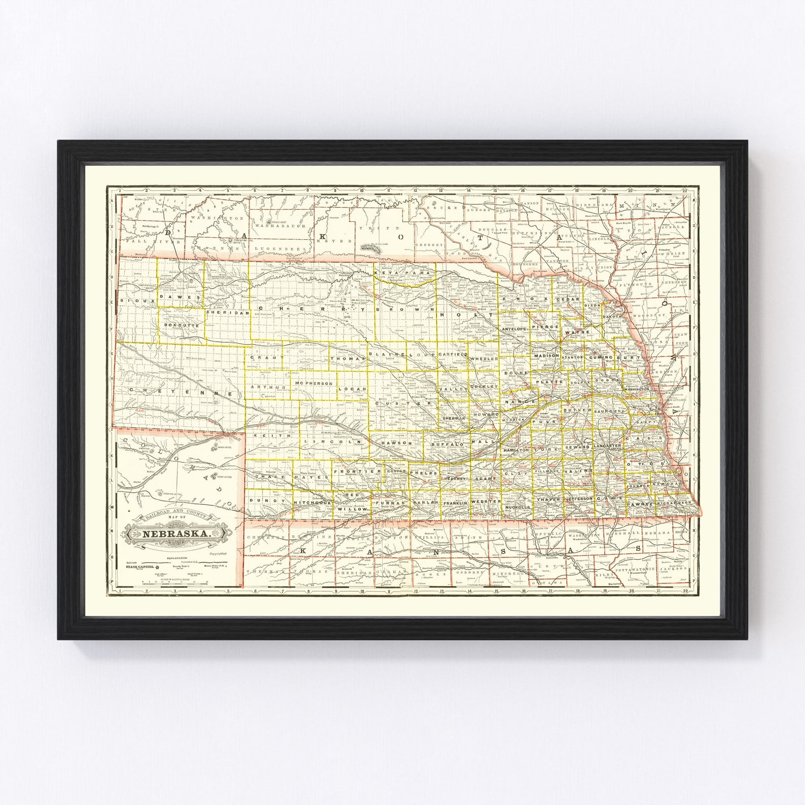 Nebraska Railroad Map 1888 Old Railroad Map of Nebraska Art - Etsy