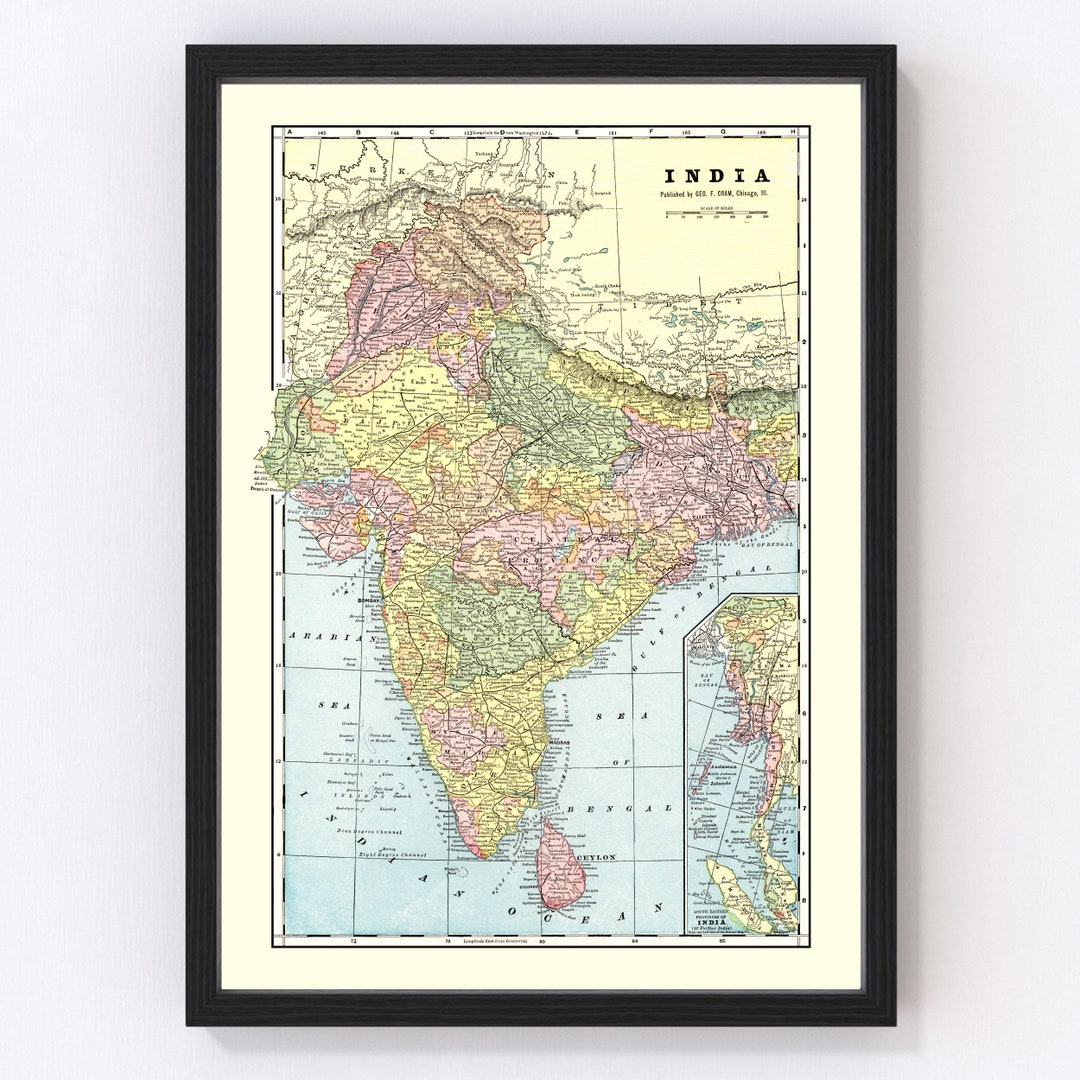 India Map 1901, Vintage India Map, Old India Art, Wall Art Gift for ...