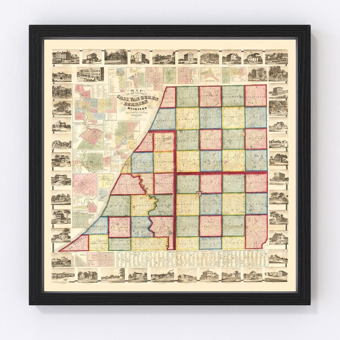 Cass County Map 1860, Vintage Cass County Map, Old Cass County Michigan ...