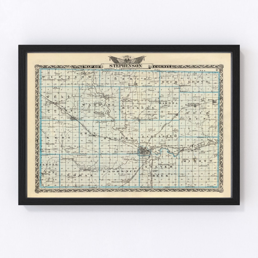 Stephenson County Map 1876, Vintage Stephenson County Map, Old ...