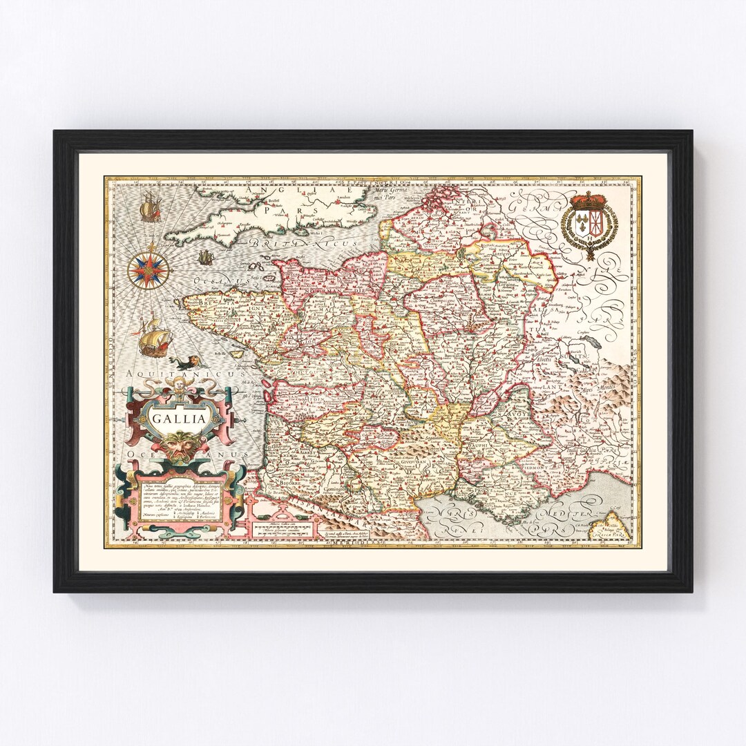 Gaul France Map 1623, Vintage Gaul France Map, Old Gaul France Art ...