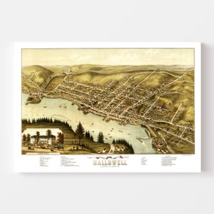 Hallowell Map 1878 - Old Map of Hallowell Maine Art Vintage Print ...