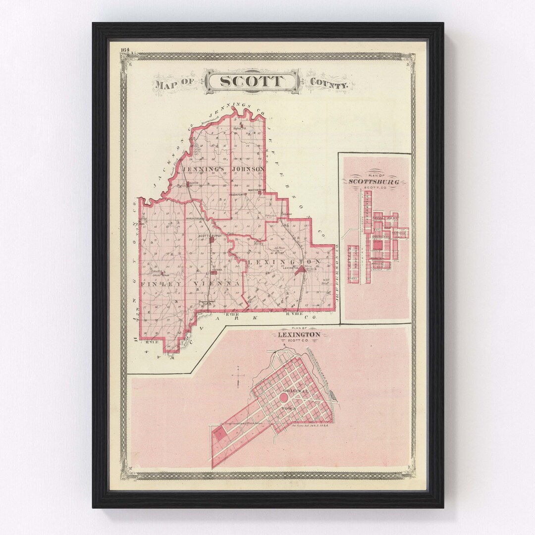 Scott County Map 1876, Vintage Scott County Map, Old Scott County ...