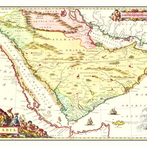 Saudi Arabia Map 1665, Vintage Saudi Arabia Map, Old Saudi Arabia Art ...