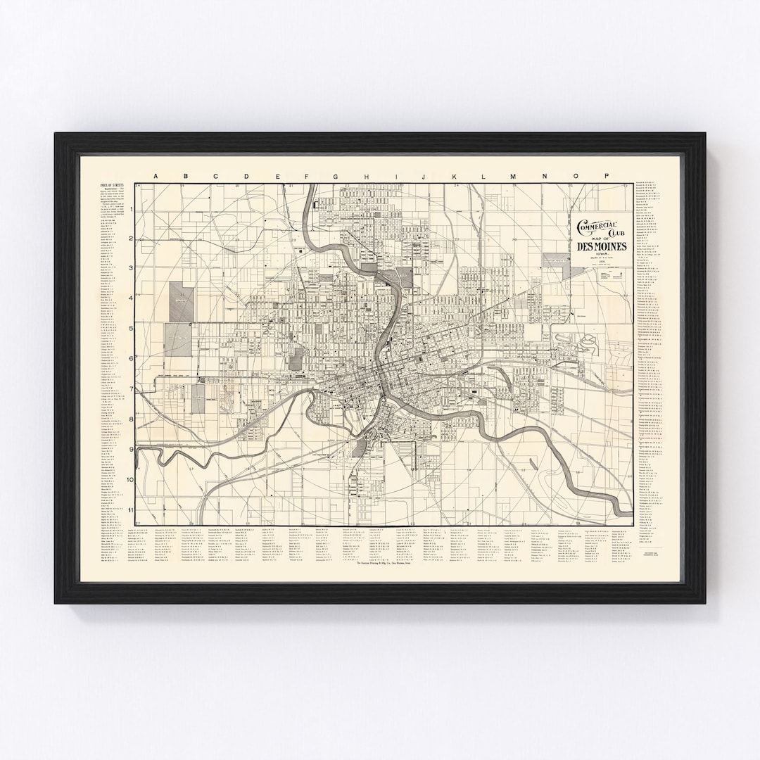 Des Moines Map 1906, Vintage Des Moines Map, Old Des Moines Iowa Art ...