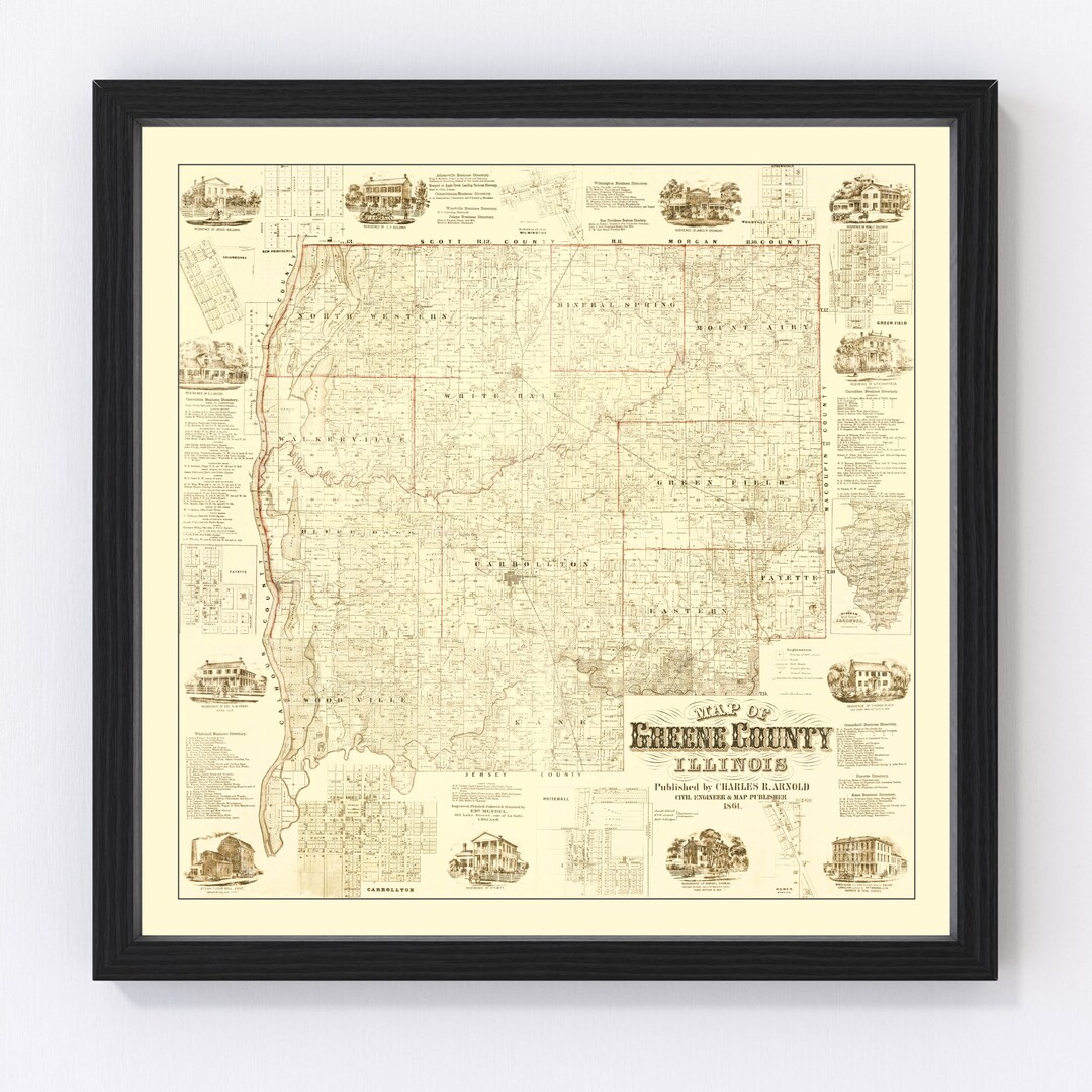Greene County Illinois Map 1861 Old Map of Greene County - Etsy