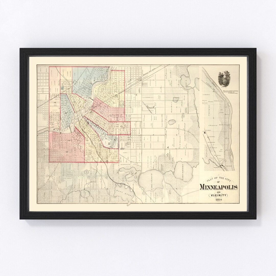 Minneapolis Map 1874, Vintage Minneapolis Map, Old Minneapolis ...